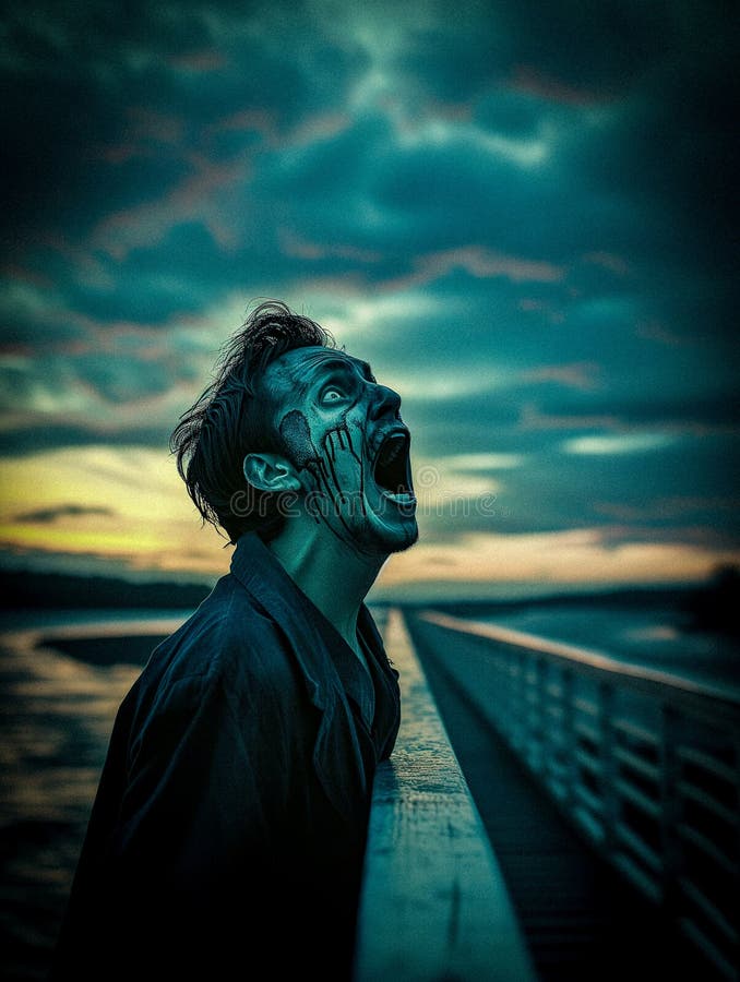 AI-Generated Modern Twist on Munch S Scream: Man Screaming on a Bridge ...