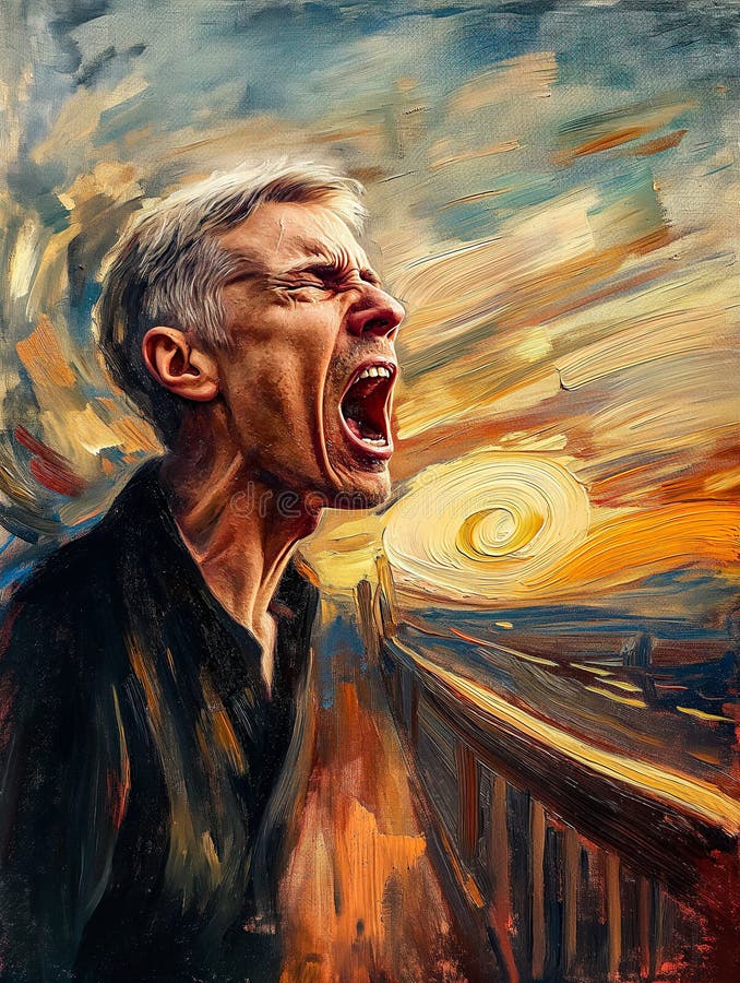 AI-Generated Modern Twist on Munch S Scream: Man Screaming on a Bridge Stock Illustration ...