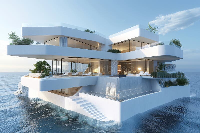 Modern White Architectural Home with Multiple Terraces and a Pool ...