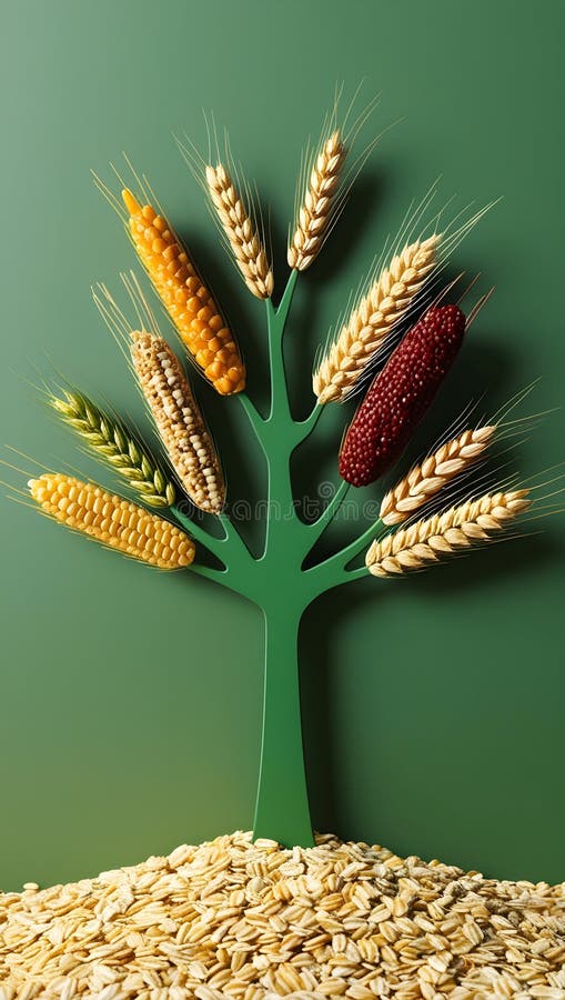 Stylized Grain Tree: World Food Day Symbol on Green Background Stock ...