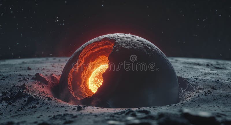 Molten Core Glowing within Dark Planetary Sphere Stock Photo - Image of ...