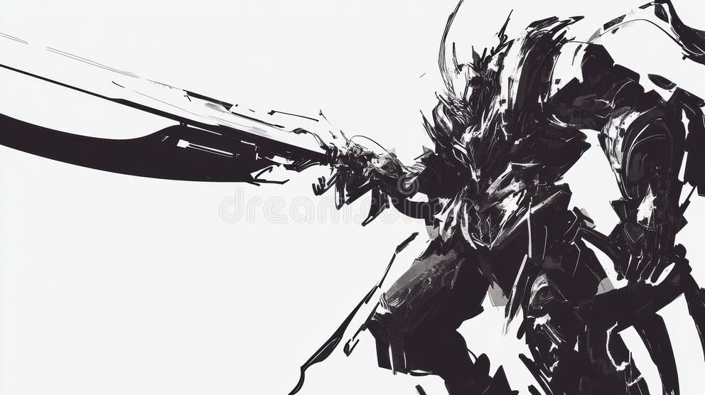 AI-Generated Monochrome Mech Warrior Stock Illustration - Illustration ...