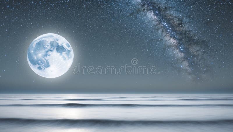 Moonlight Reflecting on Tranquil Ocean Waters Under a Starry Sky. Stock ...
