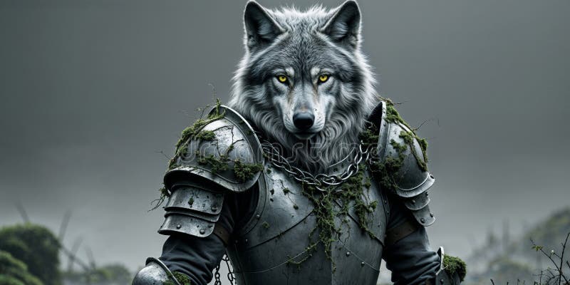 Moss Covered Wolf Warrior in Ancient Armor. Stock Image - Image of ...