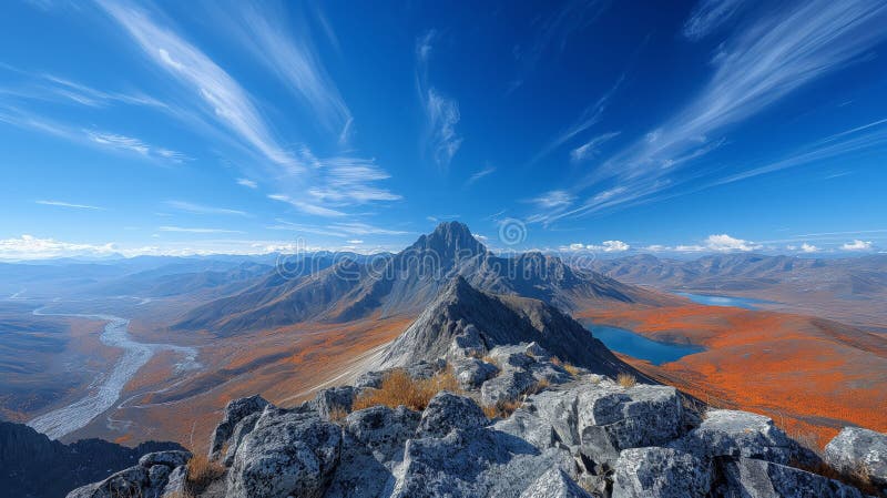 Majestic Panoramic View from Mount Khuiten, Mongolia Stock Illustration ...