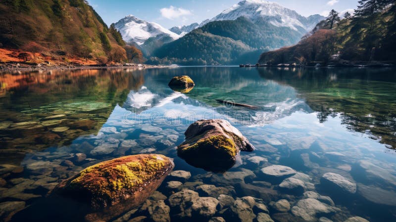 AI Generated Mountain Range with Growing Trees Stock Illustration ...