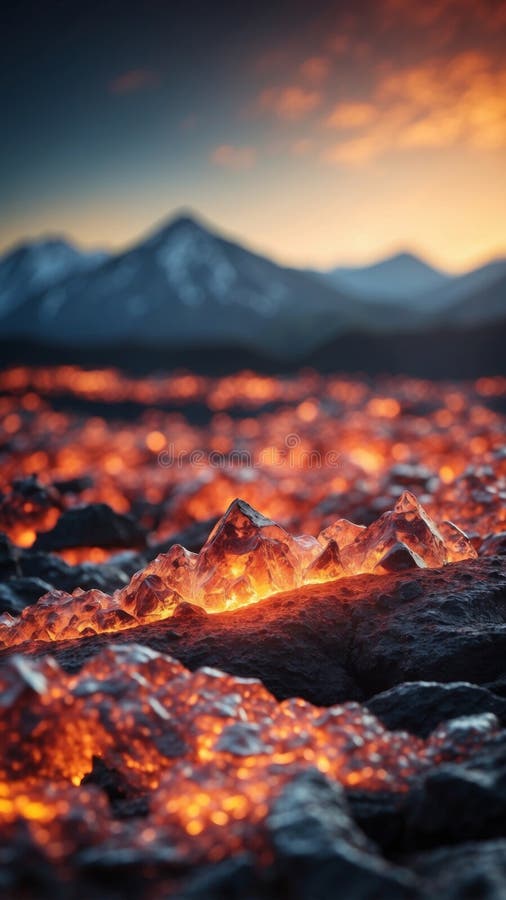 A Mountain Range with Peaks Made of Ice and Valleys of Glowing Lava ...