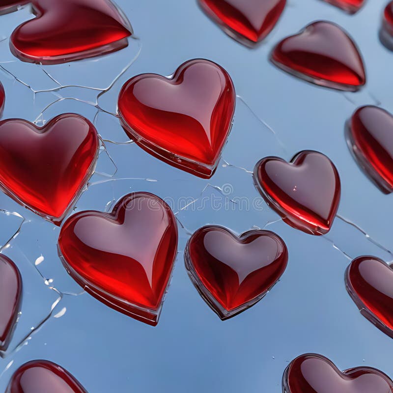AI Generated Multiple Hearts on a Wet Surface Stock Illustration ...