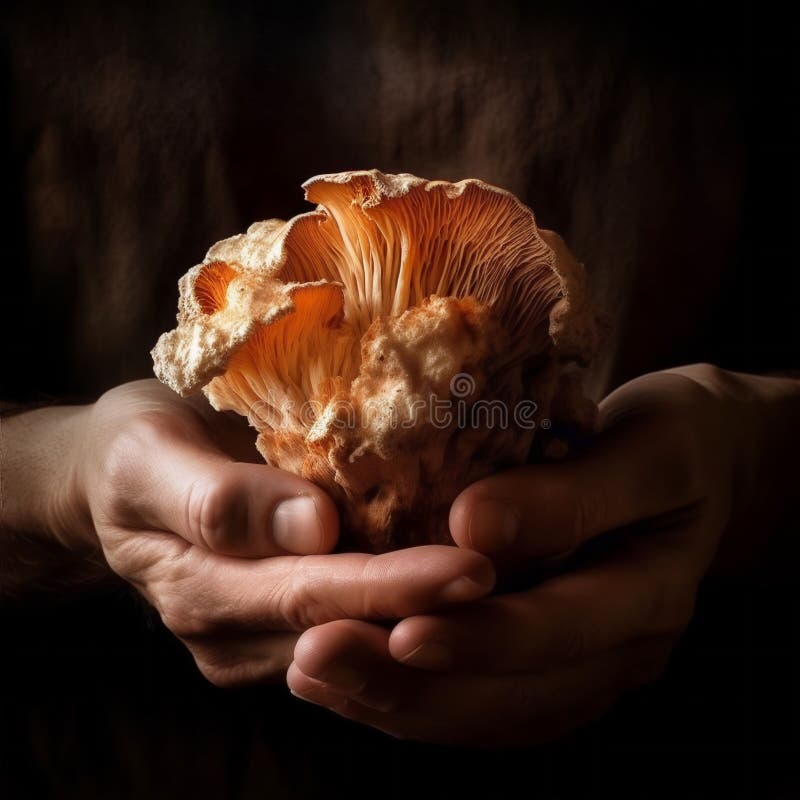 AI Generated Mushroom in Human Hand Stock Illustration - Illustration ...