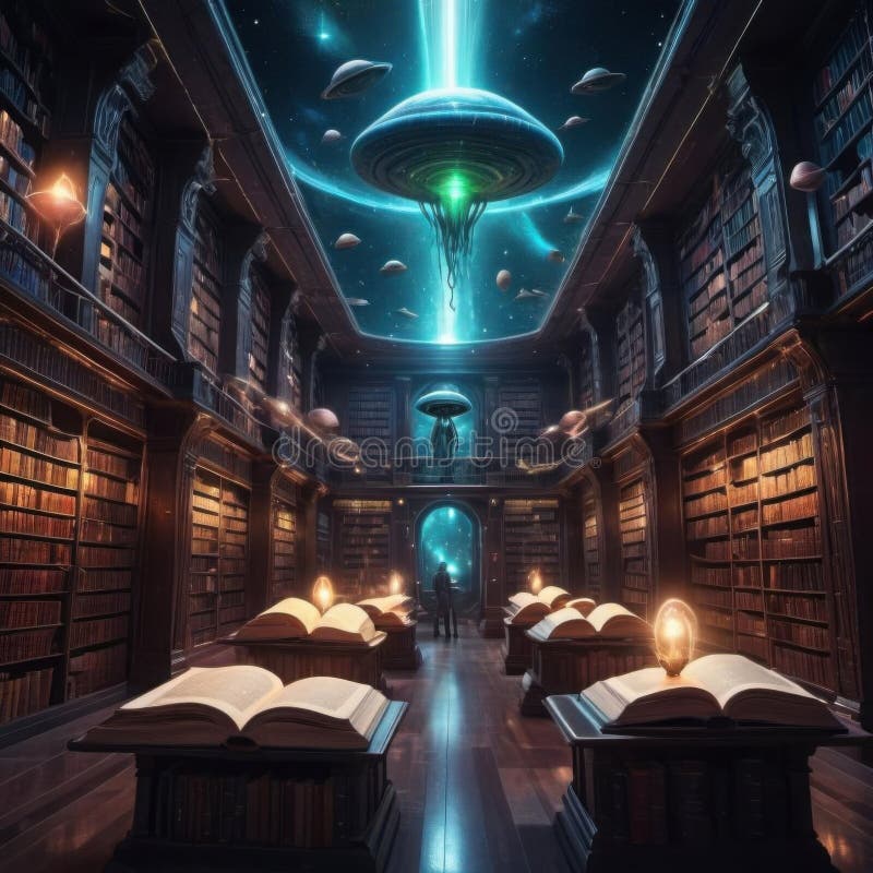 AI-Generated Mysterious Alien Scholar Studying Ancient Books in a ...