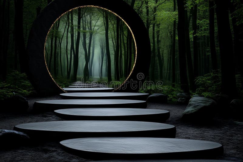 Mystical Forest Path with Glowing Portal Stock Illustration ...