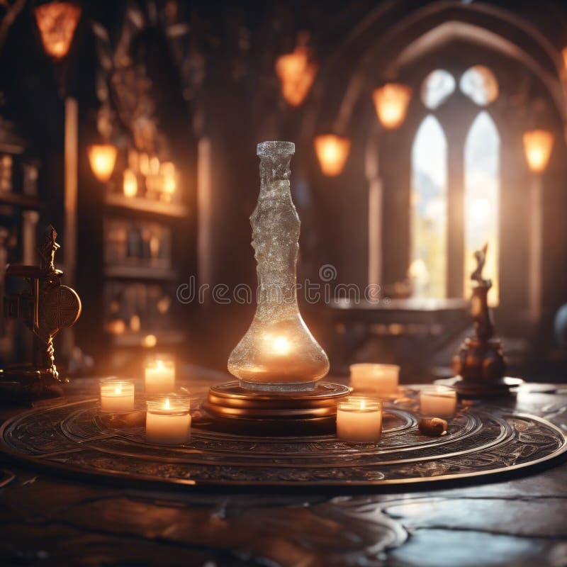 Mystical Potion Bottle in Ancient Library Stock Illustration ...