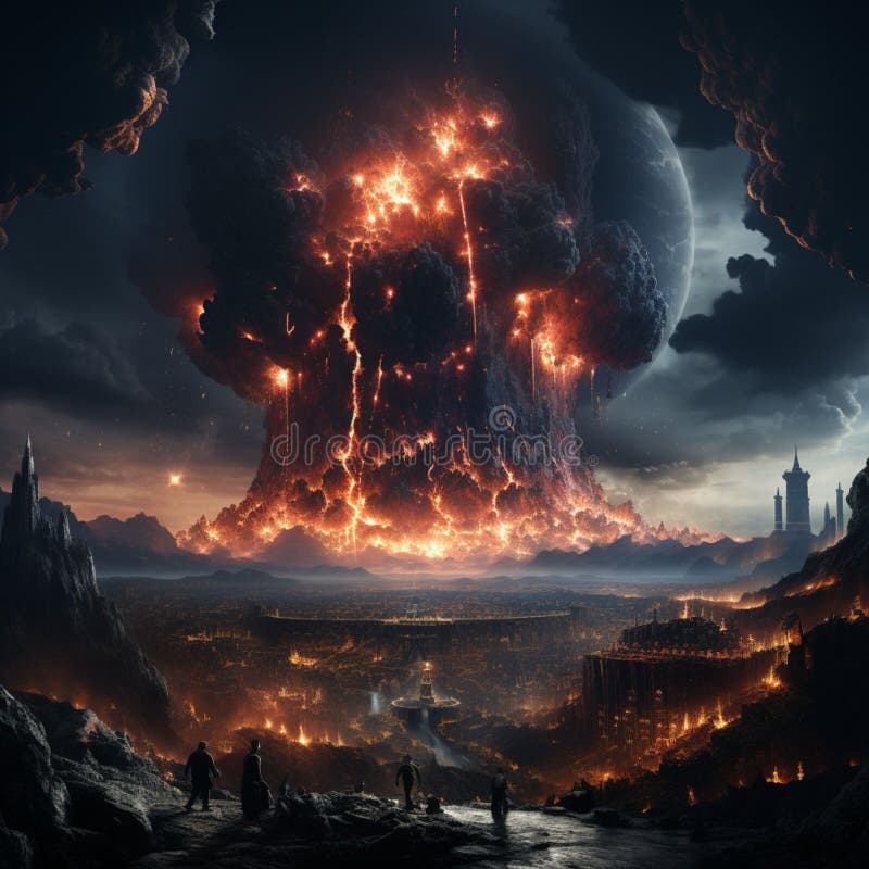 Artificial Vs Natural: Disastrous Collision. Ai Generated Stock ...