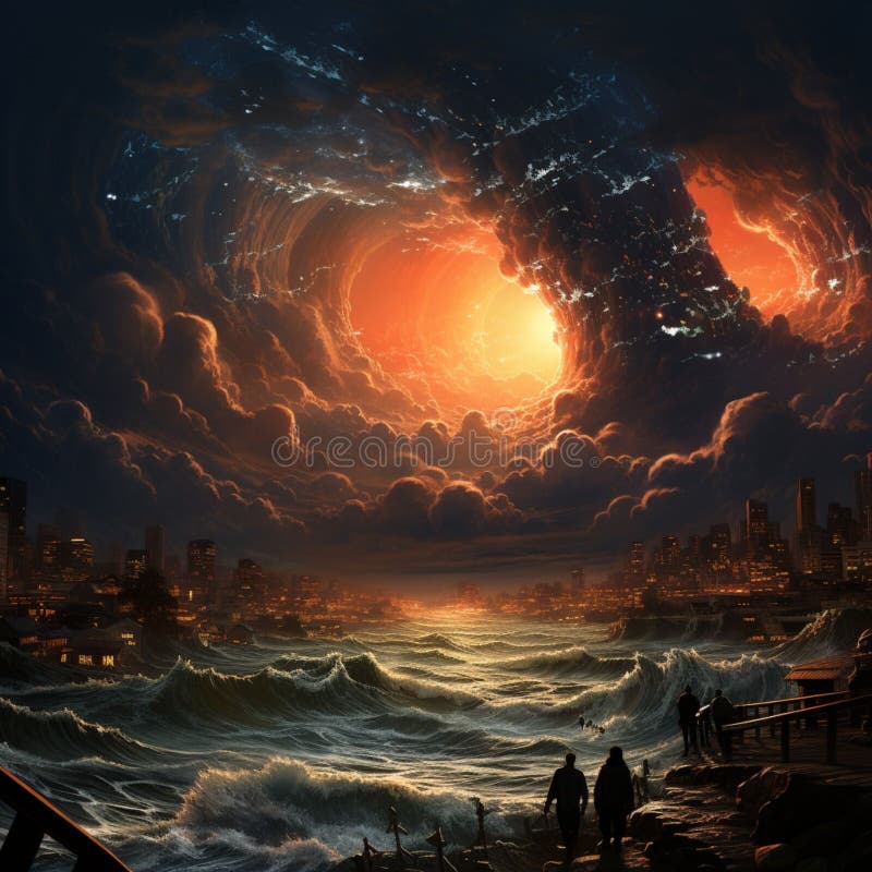 Artificial Vs Natural: Disastrous Collision. Ai Generated Stock ...