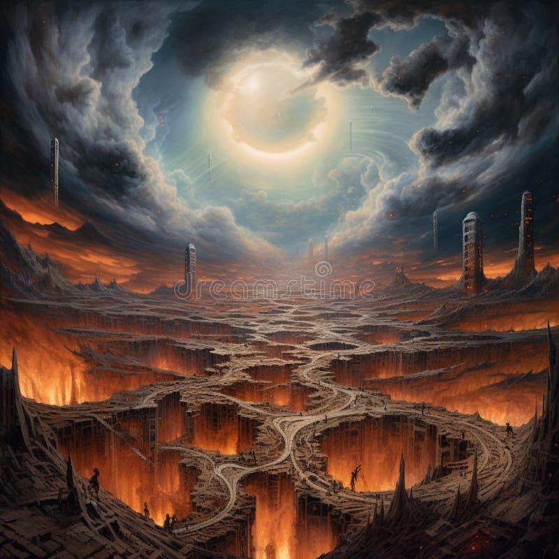 Artificial Vs Natural: Disastrous Collision. Ai Generated Stock ...