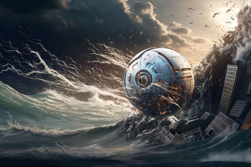 Artificial Vs Natural: Disastrous Collision. Ai Generated Stock ...