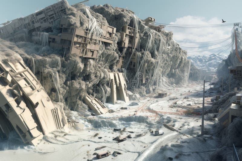 Artificial Vs Natural: Disastrous Collision. Ai Generated Stock ...