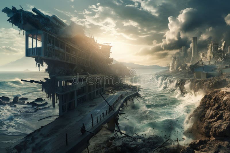 Artificial Vs Natural: Disastrous Collision. Ai Generated Stock ...