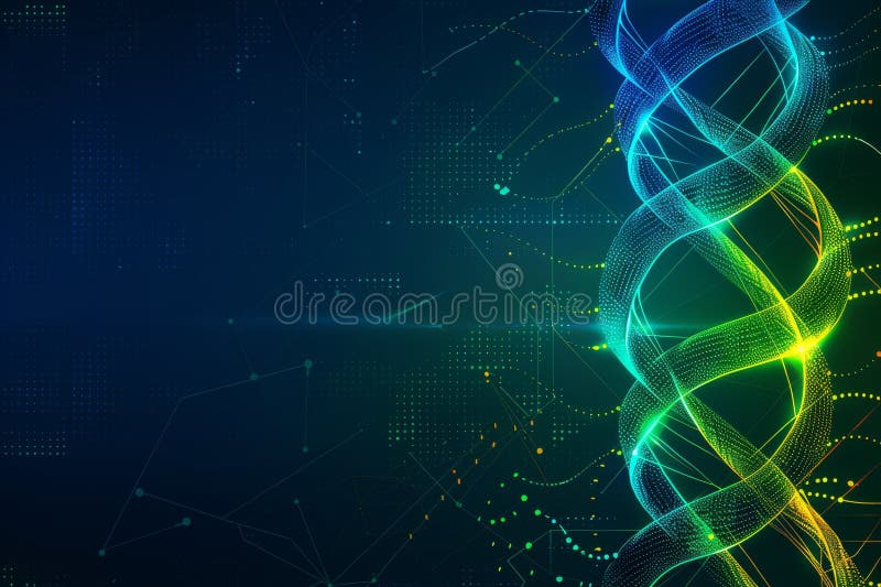 Neon Green DNA Strand Twisting through a Digital Grid, Abstract Science ...