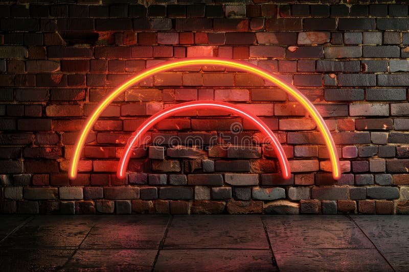 Neon Rainbow Arch on Brick Wall Background, Capturing Urban Vibes and ...