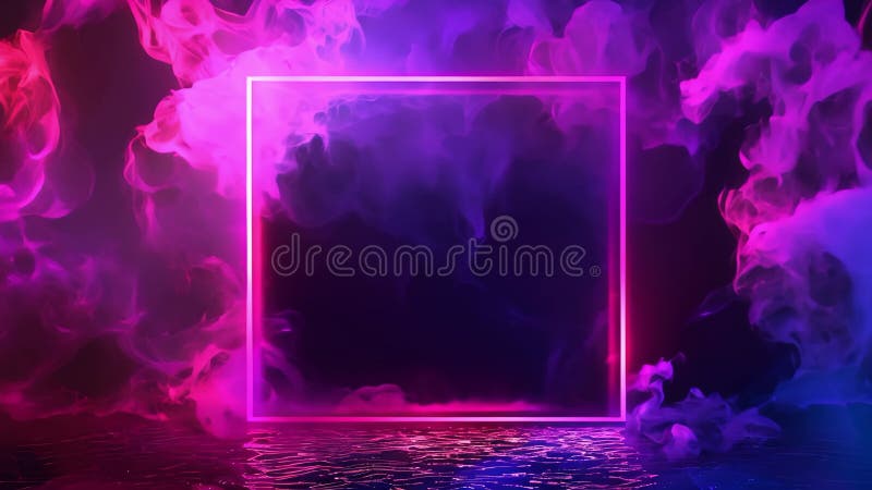 AI Generated Neon Square on Smoke Background with Blue and Purple Light ...
