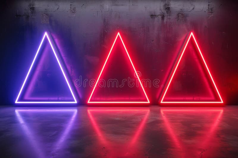 Neon Triangular Shapes with Glowing Lights, Set Against a Dark ...