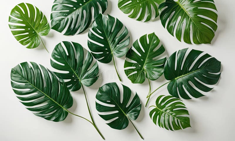 A Collection of Fake Green Leaves on a White Background. Stock ...