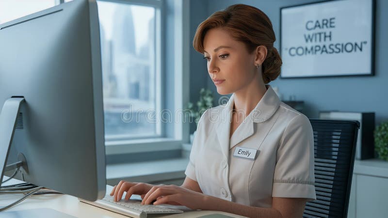 AI-Generated Nurse at Computer Stock Video - Video of office ...