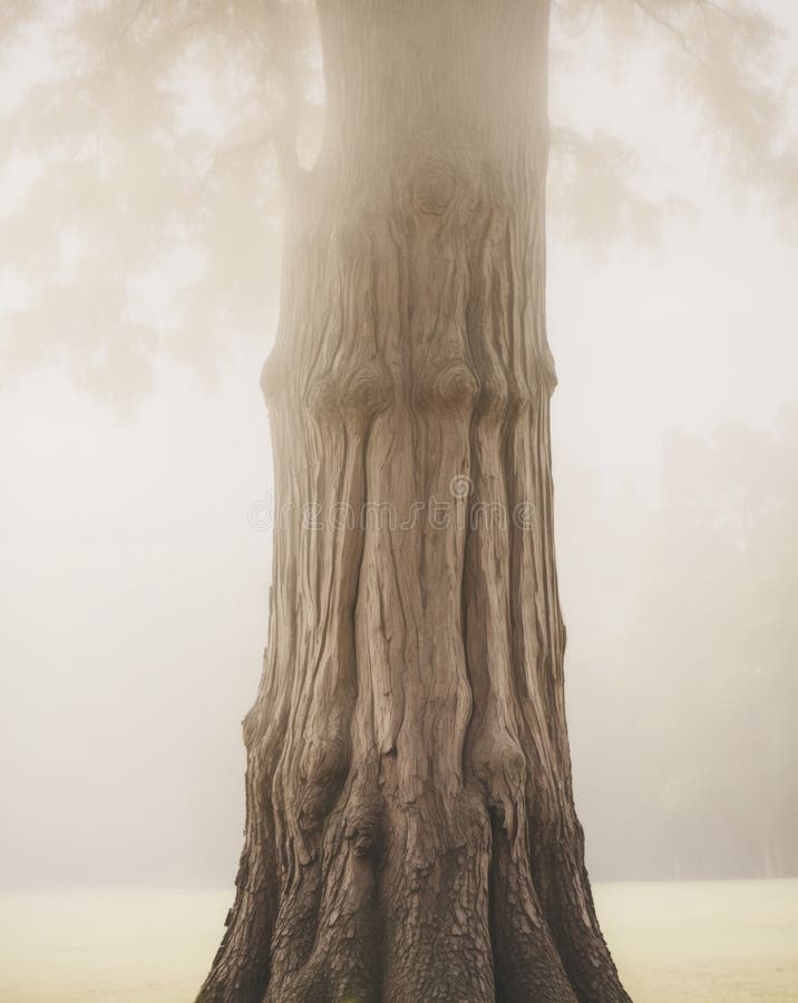 Oak Tree Trunk with a Soft Blur at the Top and Sharp Focus at the ...