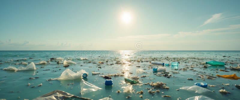 Ocean Scene Floating Debris Highlighting Plastic Pollution Serene Water ...