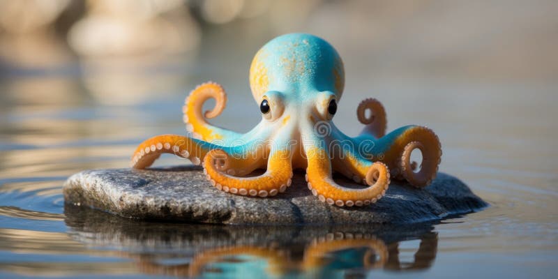 An Octopus is Sitting on a Rock in the Water. Stock Image - Image of ...