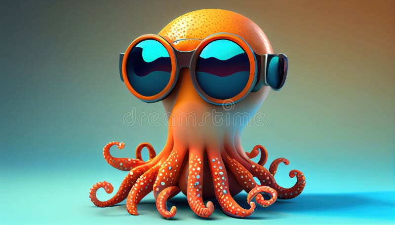 AI Generated Octopus with Sunglasses Stock Illustration - Illustration ...