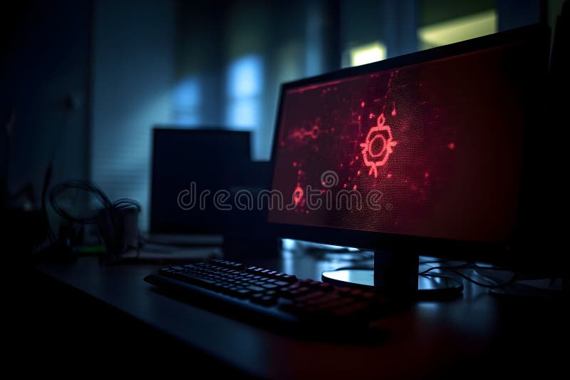 AI Generated Office Desk with a Computer Monitor Illuminated by a ...