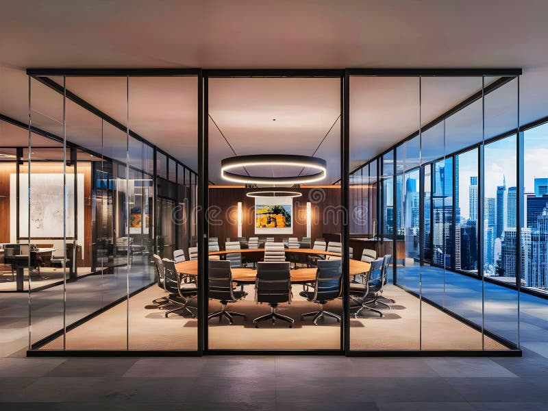 Ai-generated an Office Space with Modern Glass and Wood Design. Stock ...