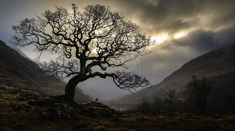 AI Generated Old Oak Tree in the Scottish Highlands Against the ...