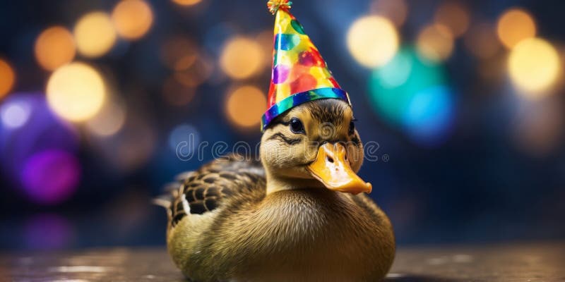 One Duck Dons a Party Hat, Another Does the Same. Stock Illustration ...