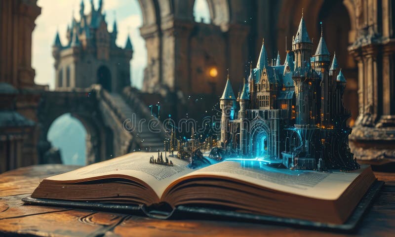 A Book with a Castle on it, with a Castle in the Background. Stock ...