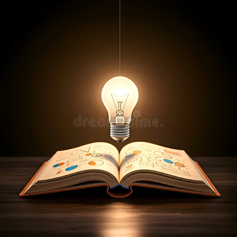 AI-Generated: Open Book with Diagrams and a Lit Lightbulb Above it ...
