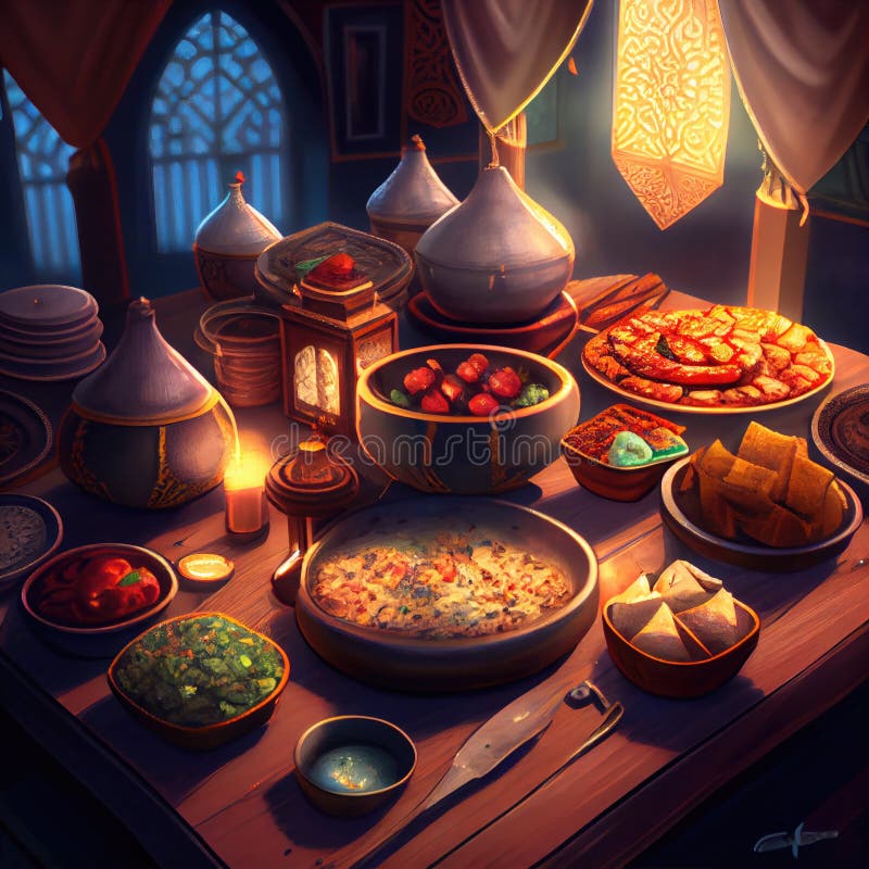 Ai Generated Open Fasting Buffet Stock Illustration - Illustration of ...