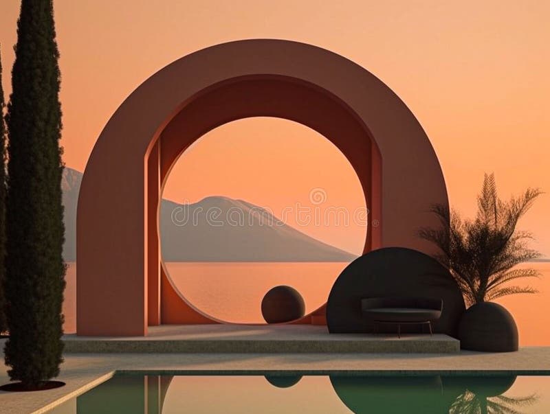 AI Generated Outdoor Setting at Sunset by the Waterfront Stock ...