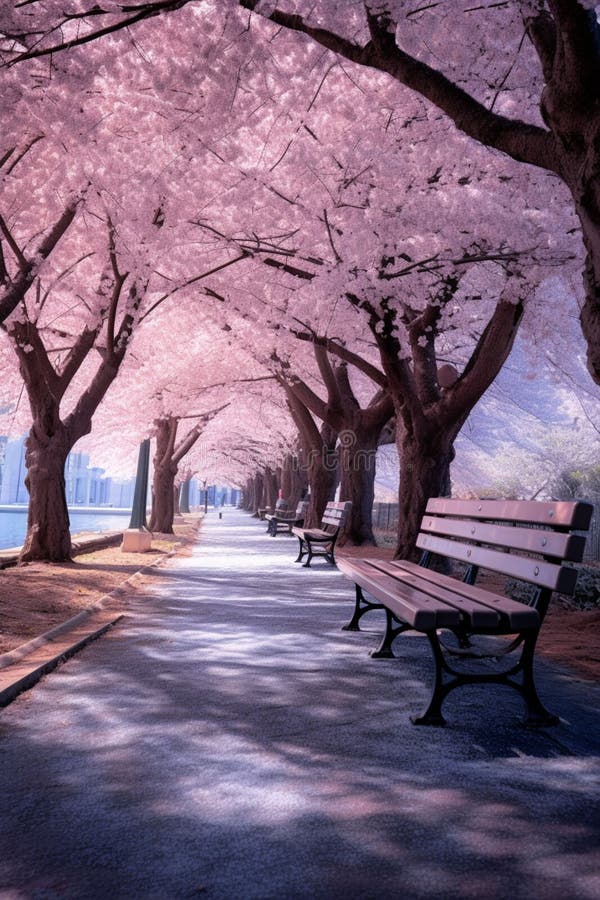 AI Generated Outdoor View of a Waterfront Park Featuring a Row of ...