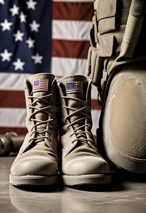 A Pair of Army Boots with the American Flag on the Top Stock ...