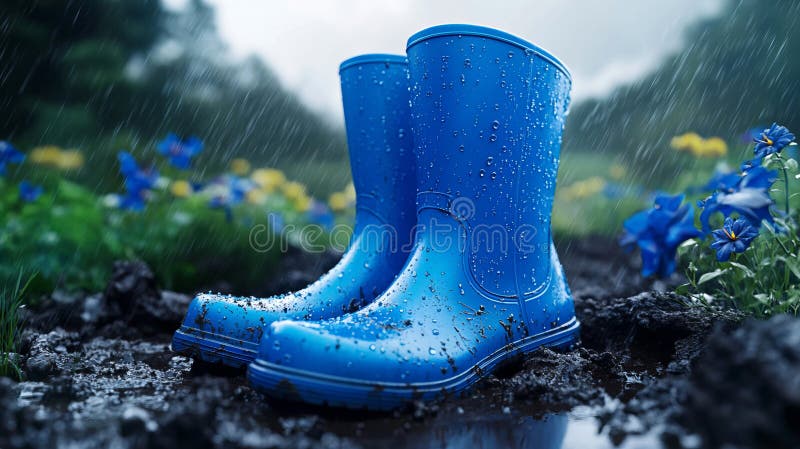 AI-Generated a Pair of Colorful Rain Boots Stands in the Mud ...