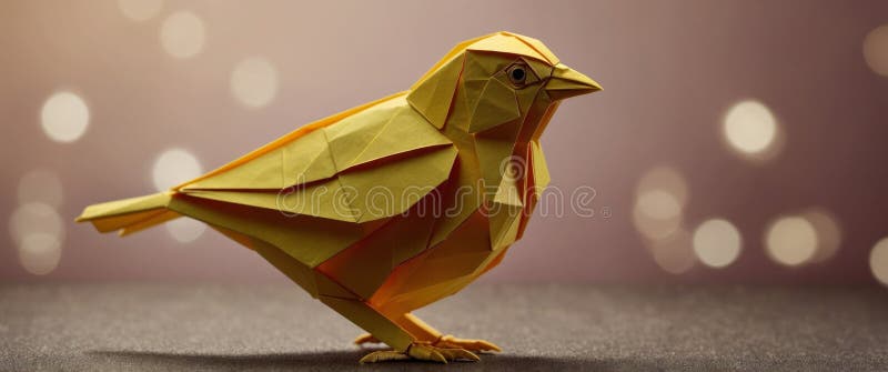 A Paper Origami of a Canary on a Solid Background with Studio Lighting ...