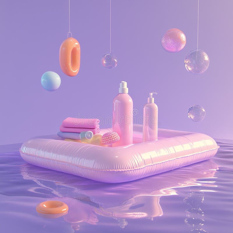 AI-generated Pastel Bath Products on Inflatable Stock Illustration ...