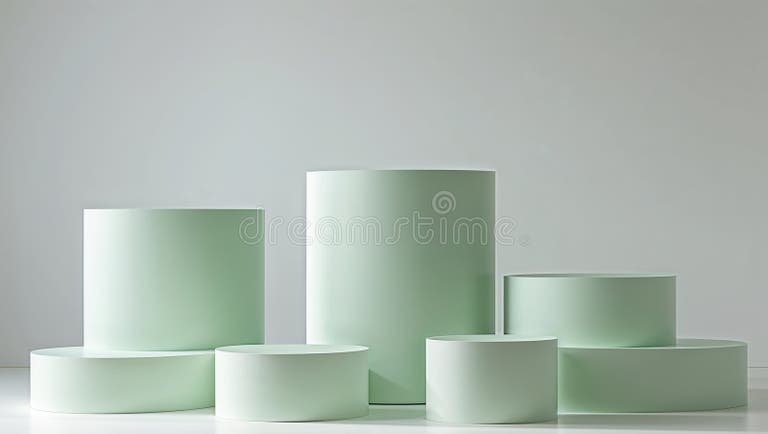 Pastel Green Cylindrical Display Platforms on a Solid Background. Stock ...