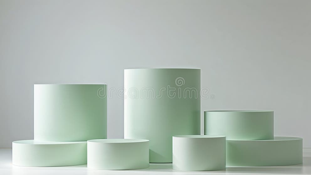 Pastel Green Cylindrical Display Platforms on a Solid Background. Stock ...