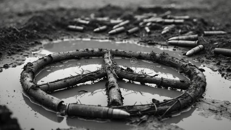 Peace Sign in the Mud Surrounded by Bullets. Stock Photo - Image of ...