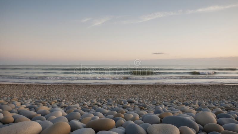 Peaceful Beach Scene with Waves and Pebbles. Stock Photo - Image of ...