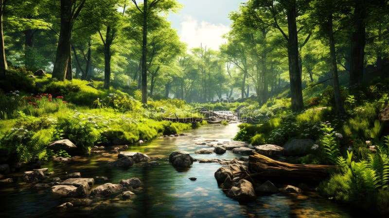 AI Generated Peaceful Forest Scene with Lush Greenery and a Gentle ...